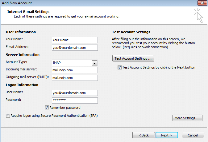 POP and IMAP email settings